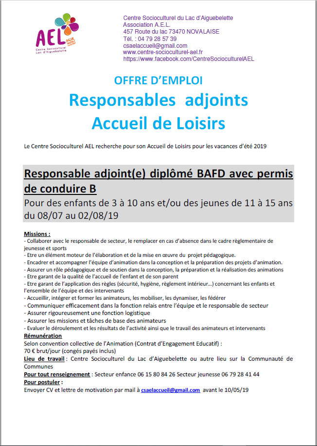 responsable.adjoint - Centre Socioculturel AEL Lac Aiguebelette