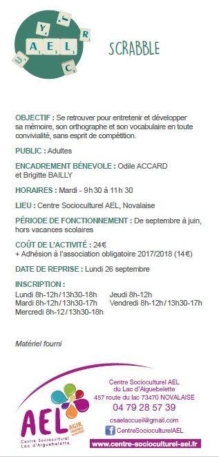 activité scrabble - Centre Socioculturel AEL Lac Aiguebelette